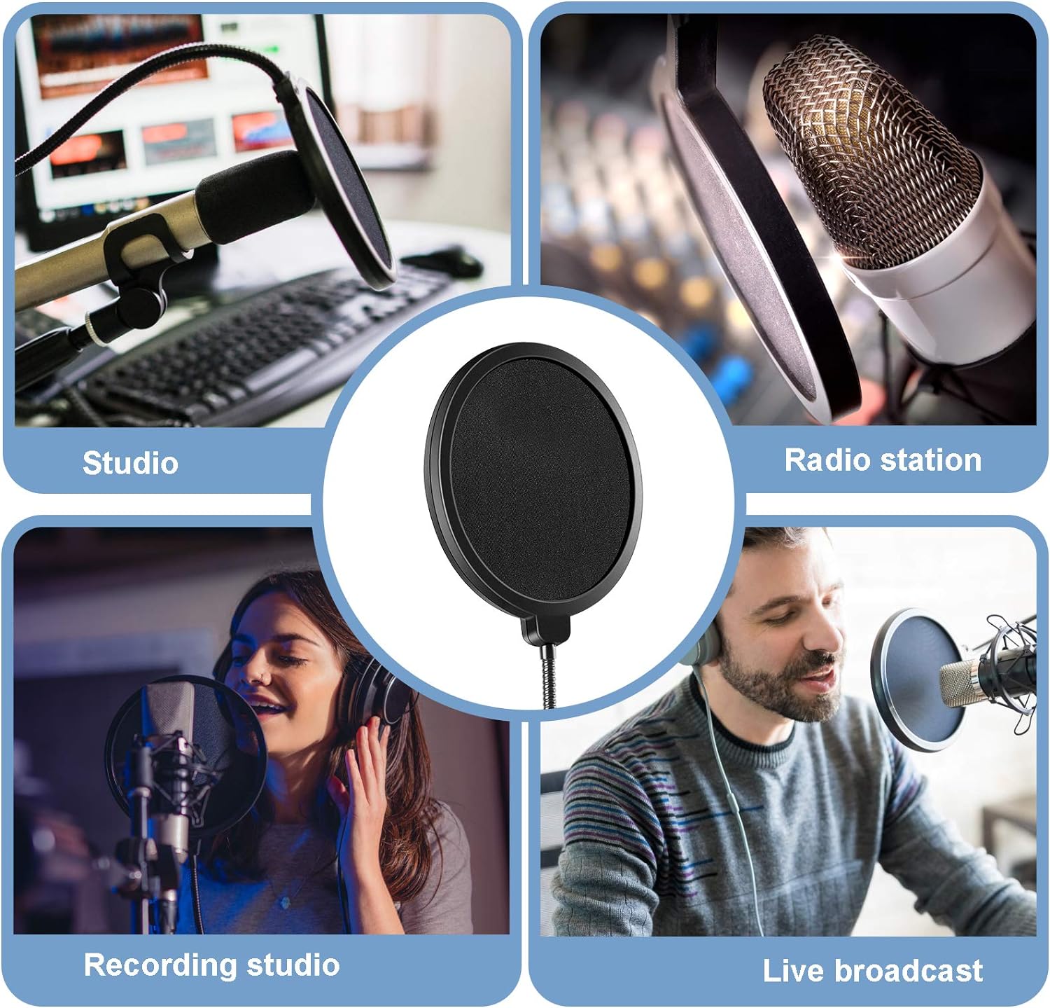 Microphone Pop Filter for Blue Yeti and Other Mic, Wanjason 6 Inch Dual ...