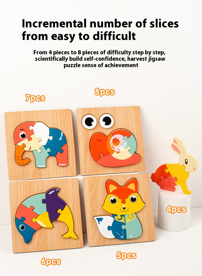 Children's Animal Puzzle Wooden 3D Cartoon Matching Cognitive Puzzle ...