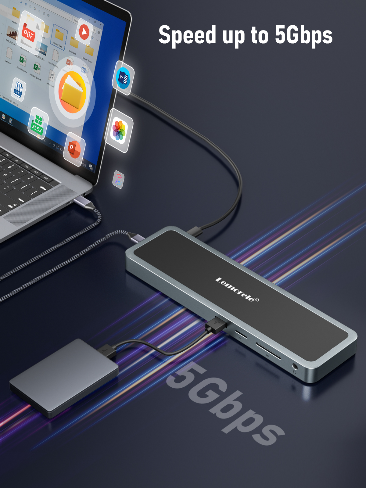 Lemorele Laptop Docking Station Usb C To Dual Hdmi Adapter Desktop Dock ...