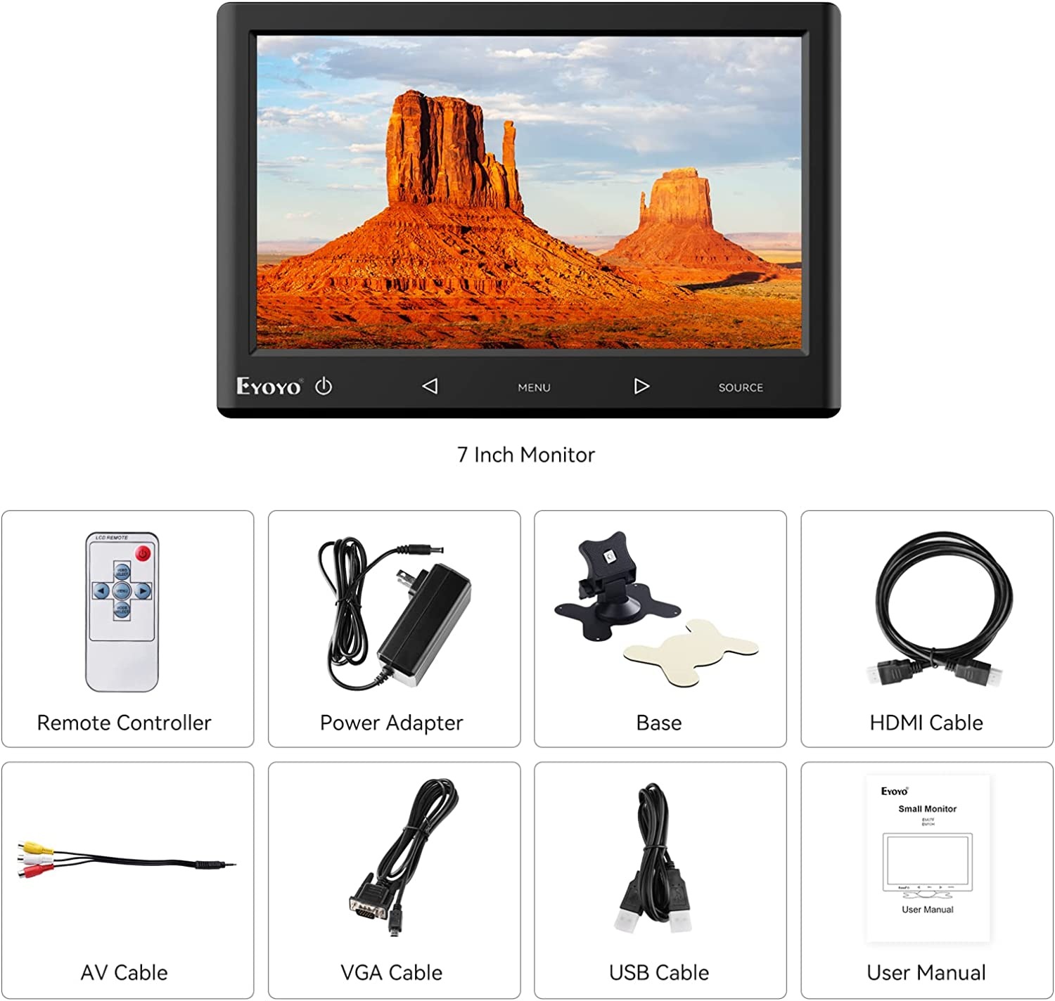 Eyoyo 10 inch Monitor, 1024x600 Small HDMI Monitor, HDMI VGA AV Monitor ...