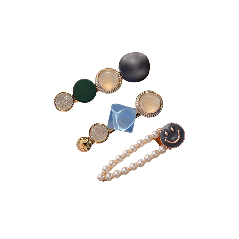 Hot Sale Pearl Flower Smiley Hair Clip Candy Color Resin Rhinestone ...