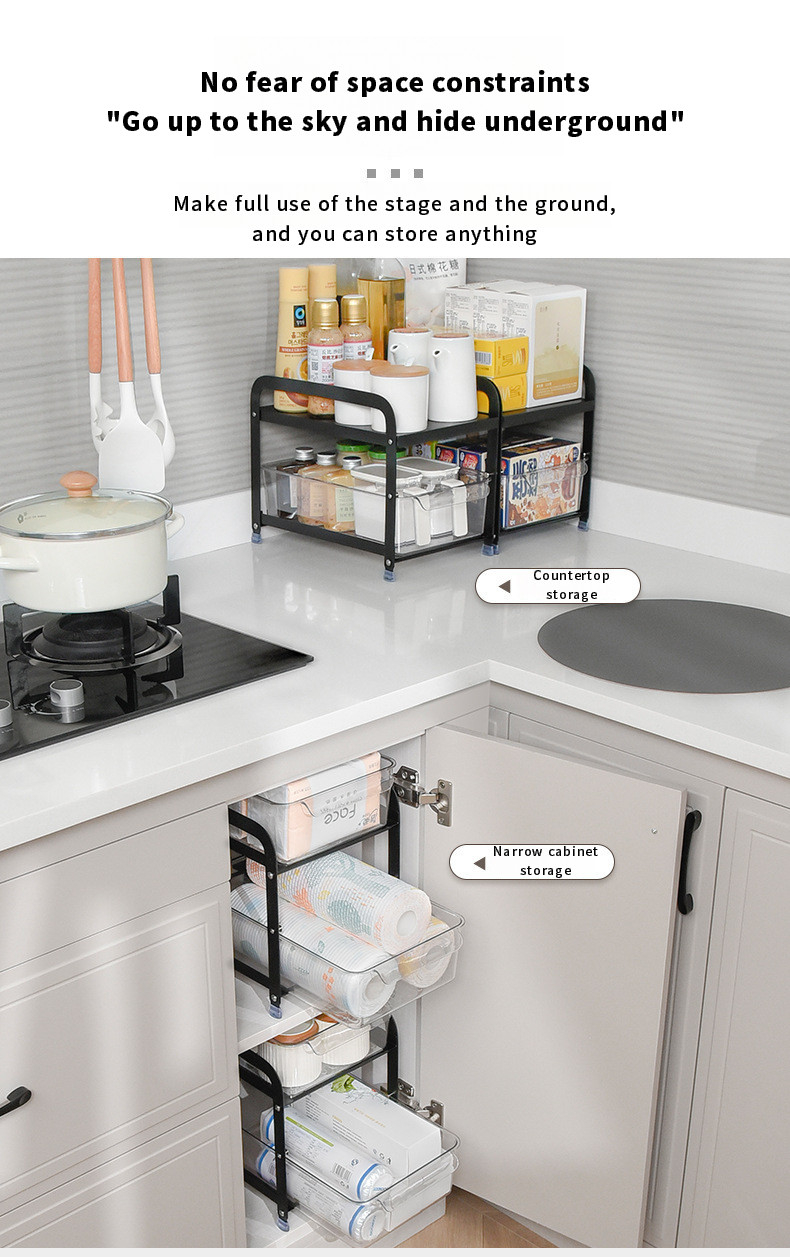 (SG Warehouse)Kitchen Pull-Out Storage Rack Multi-Functional Cabinet ...
