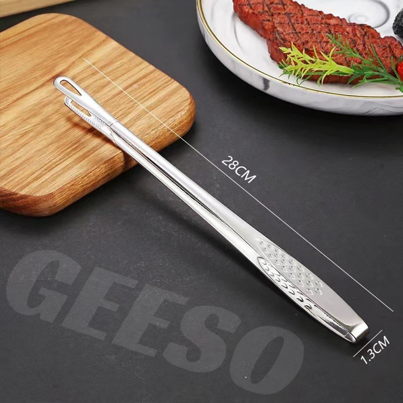 GEESO 28cm Food-grade Stainless Steel Food Tongs Long Handle Non-Slip ...