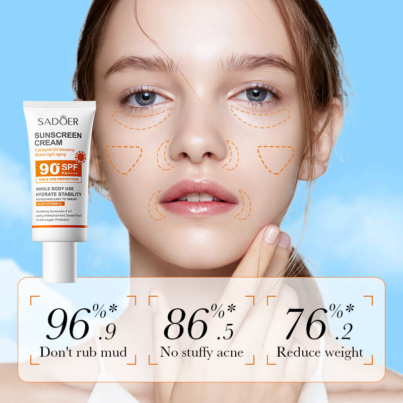 SADOER Sunscreen Cream 50g SPF 90+ PA+++ Waterproof Whitening | Shopee ...