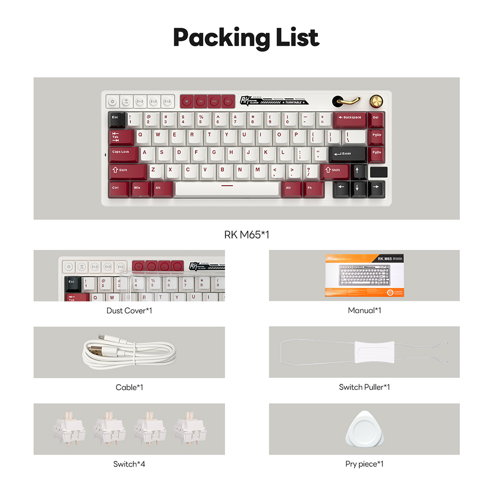 Royal Kludge RK M65 Famicom 66 Key Tri-Mode RGB Wired Bluetooth 2.4G ...