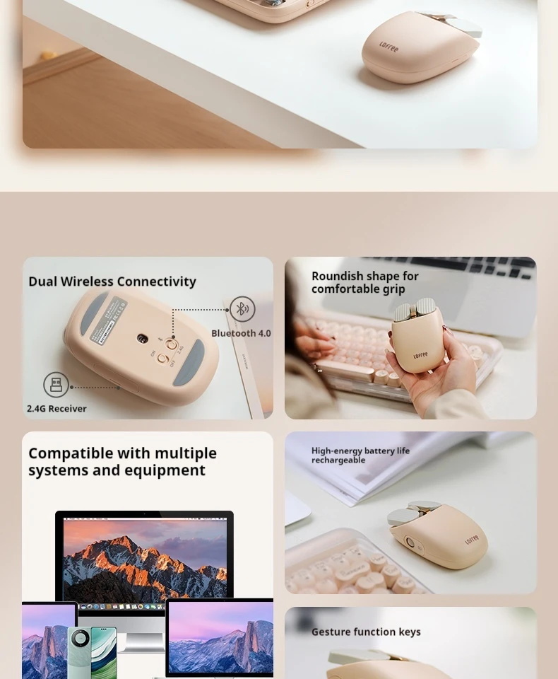 Xiaomi LOFREE Bluetooth Wireless Mouse 2.4G Bluetooth Dual Mode ...