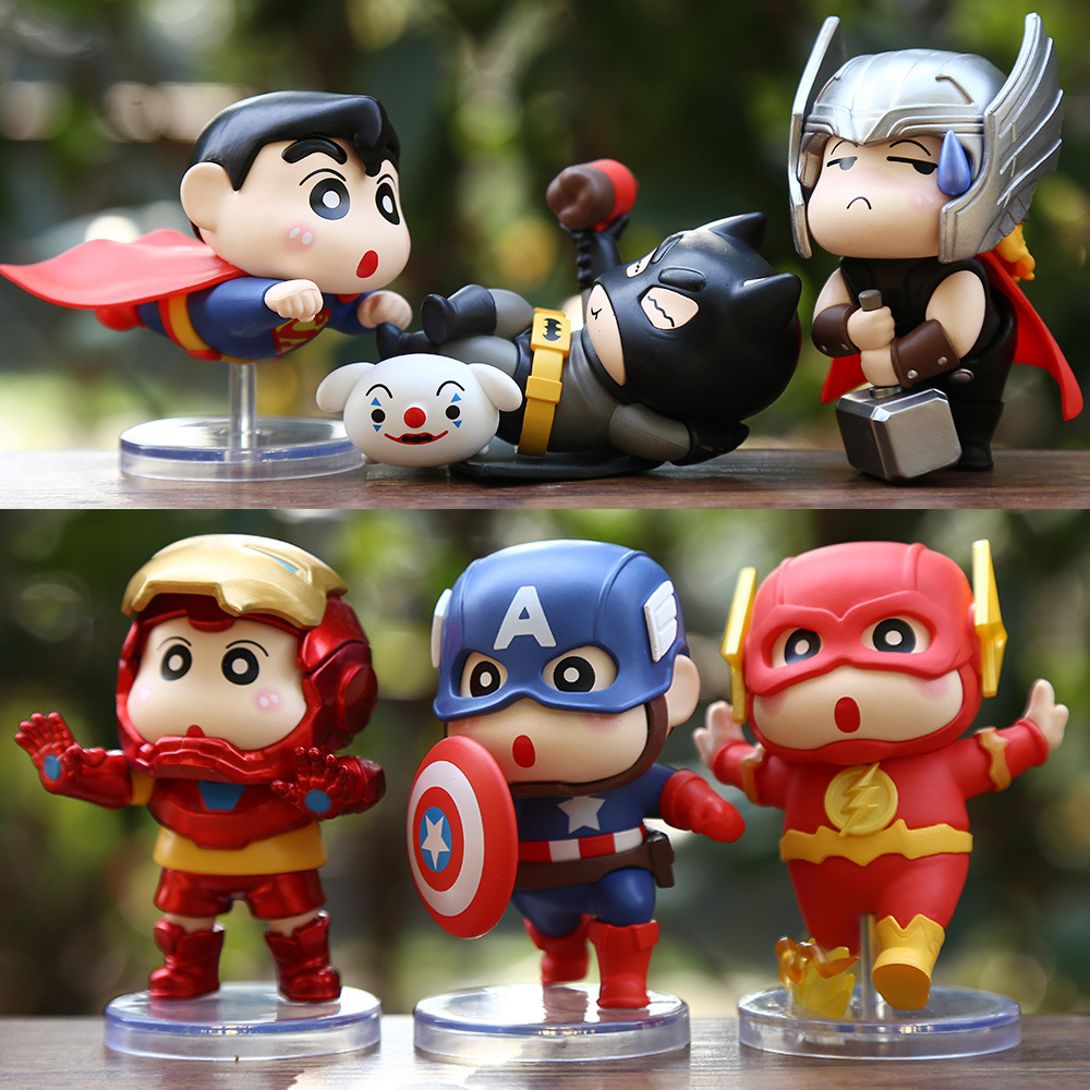 6Pcs/Set 6-9cm Anime Crayon Shin-chan Cosplay The Avengers Captain ...