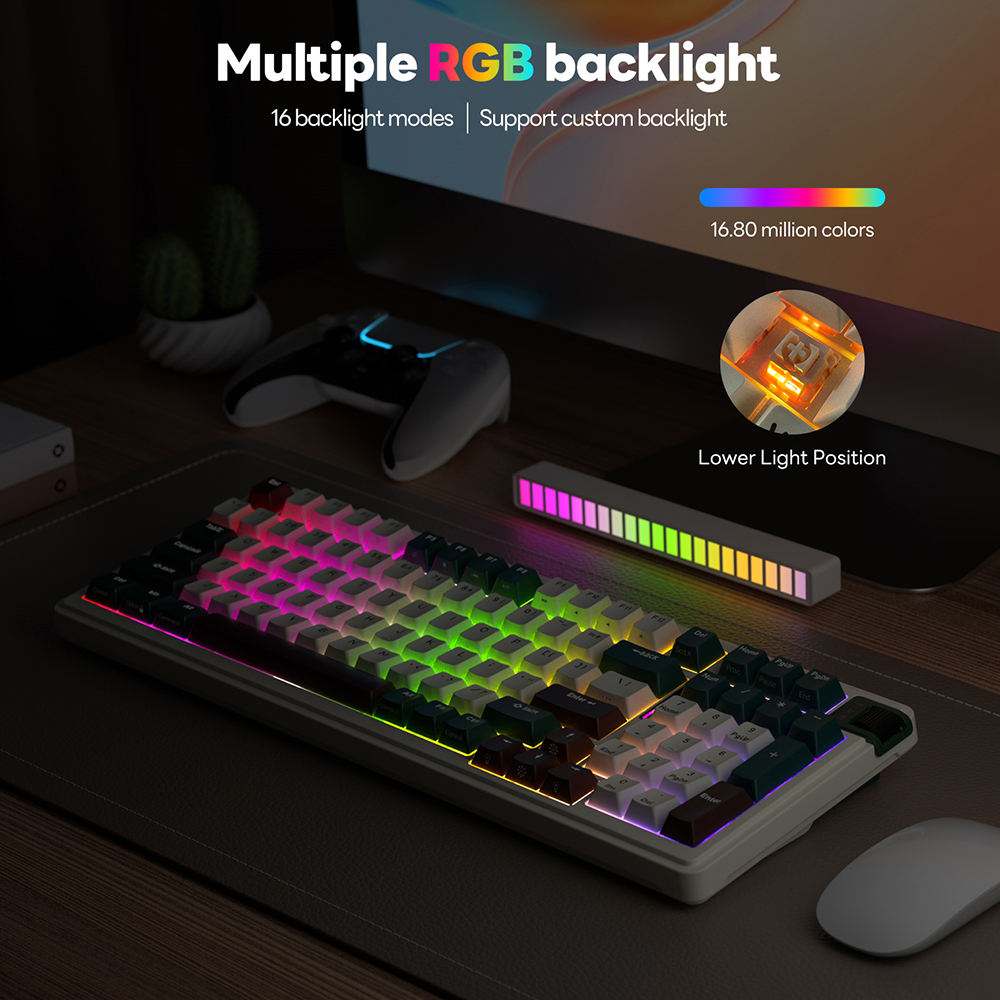 KZZI K98 98 Key Gasket Structure Three-Mode Bluetooth Wireless With Roller RGB Gaming Keyboard ...