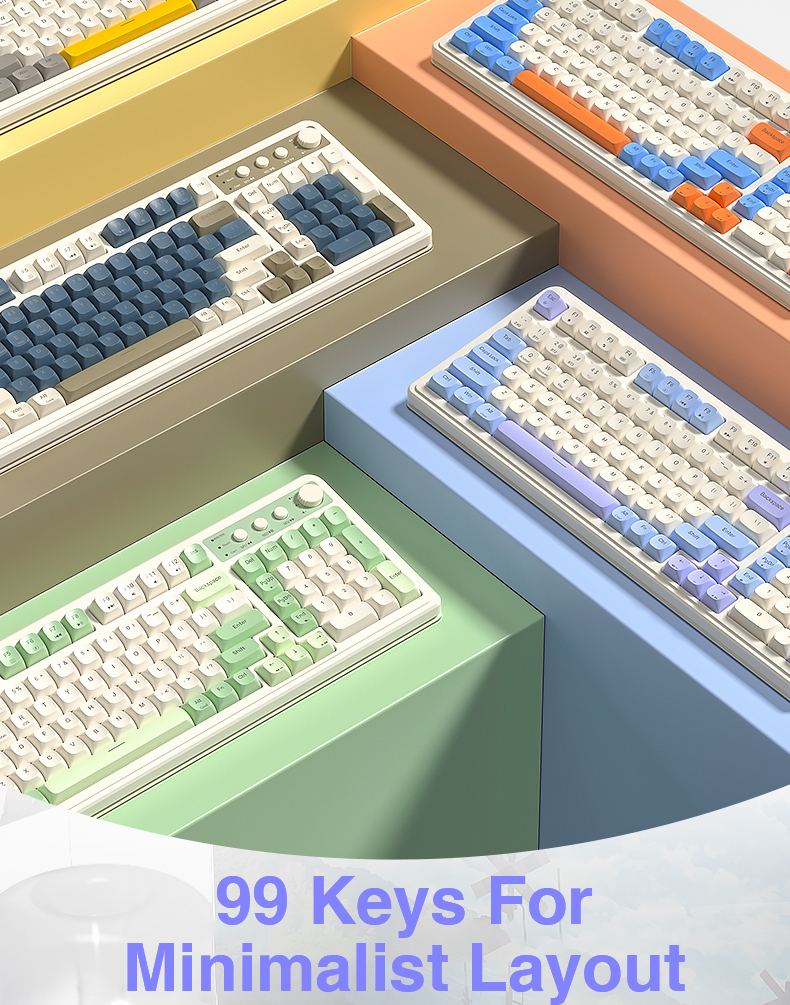 AULA S99 Wireless Membrane Keyboard 99 Keys Tri-mode RGB Multi-function ...