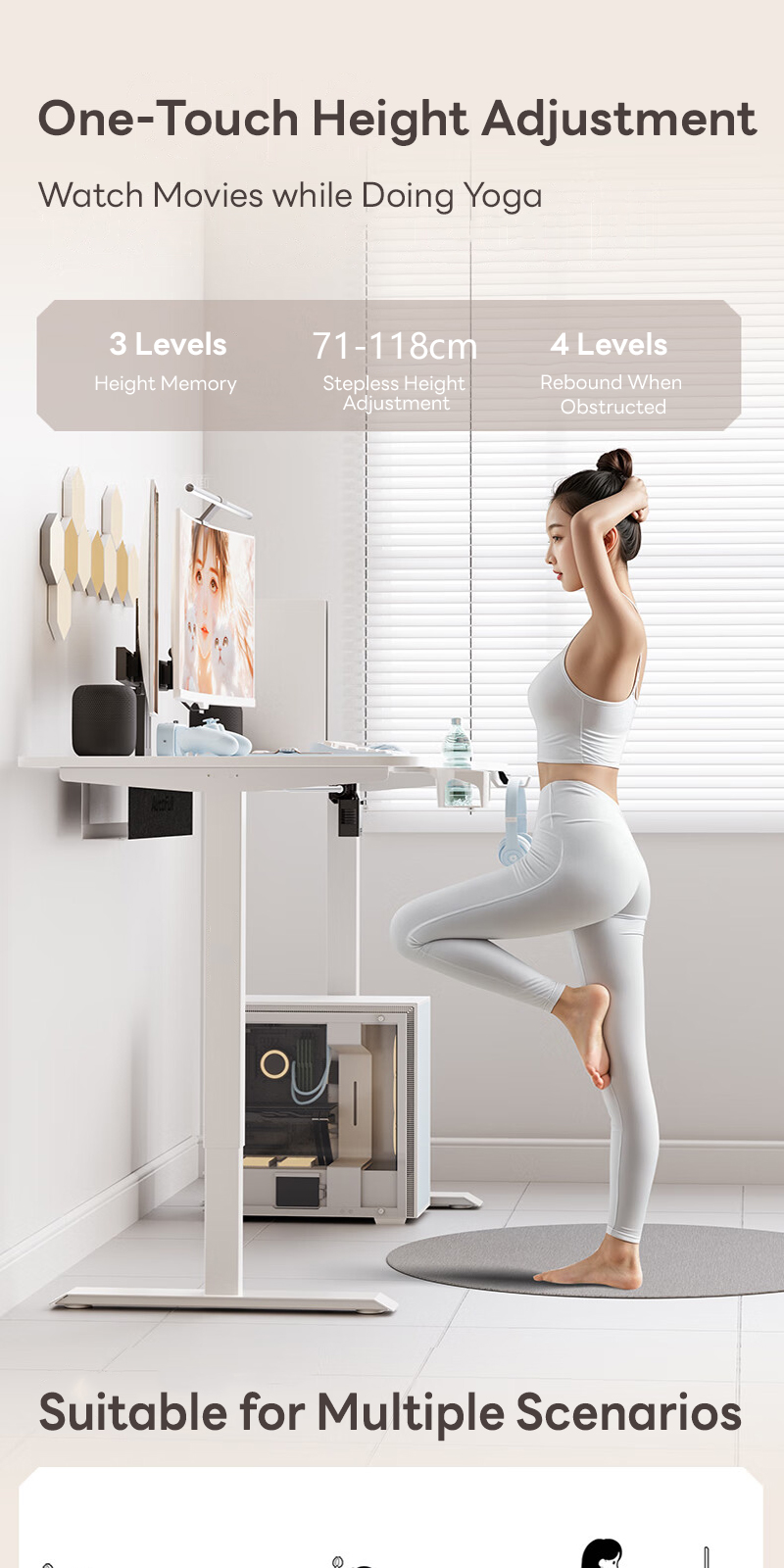 YISONG Electric Study Table Computer Table Standing Desk Lifting Height ...