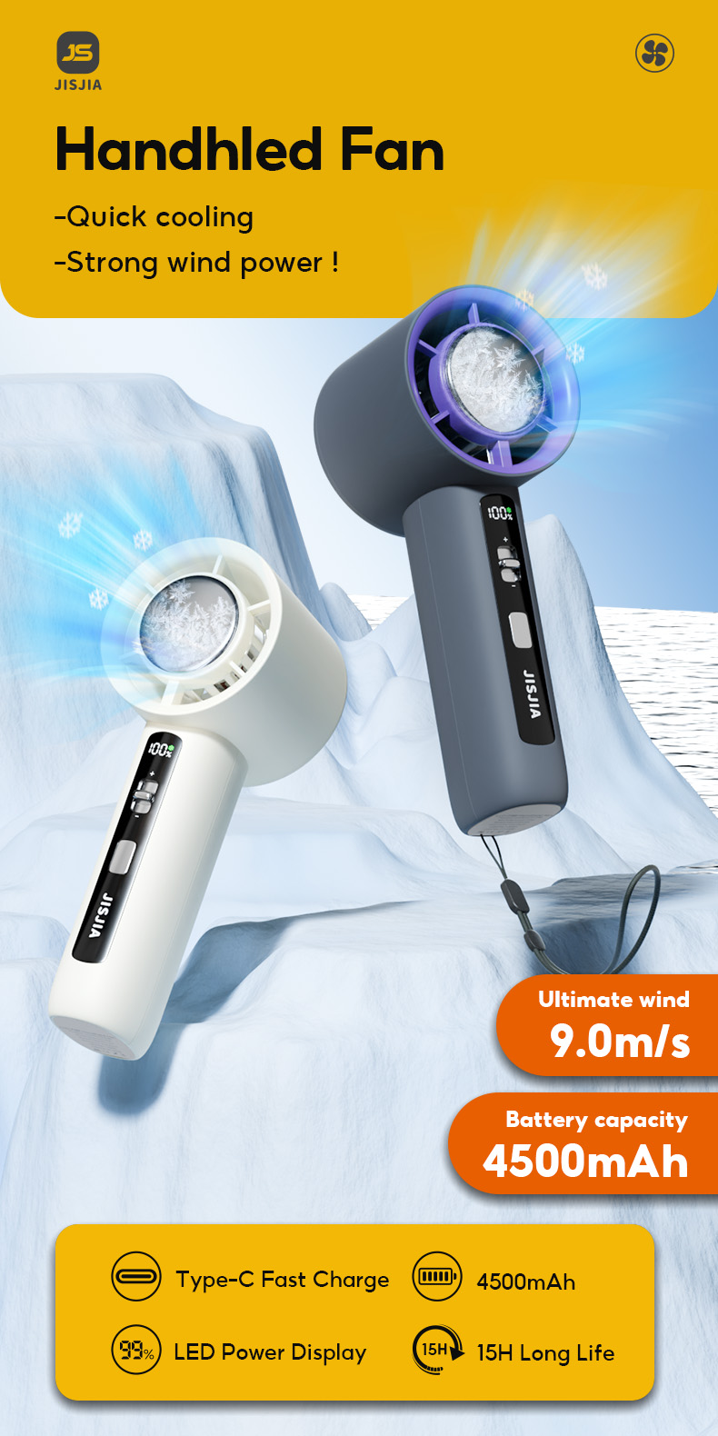 JISJIA Handheld Fan Mini Fan 100 Gear Wind Speed Metal Body Digital ...
