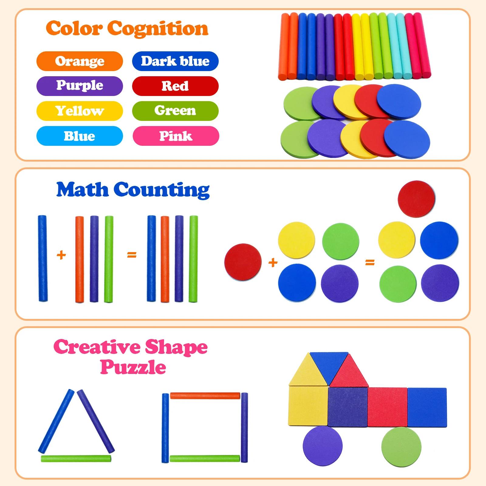 Wooden Matching Toys Montessori Color Matching Sorting Stick Balance ...