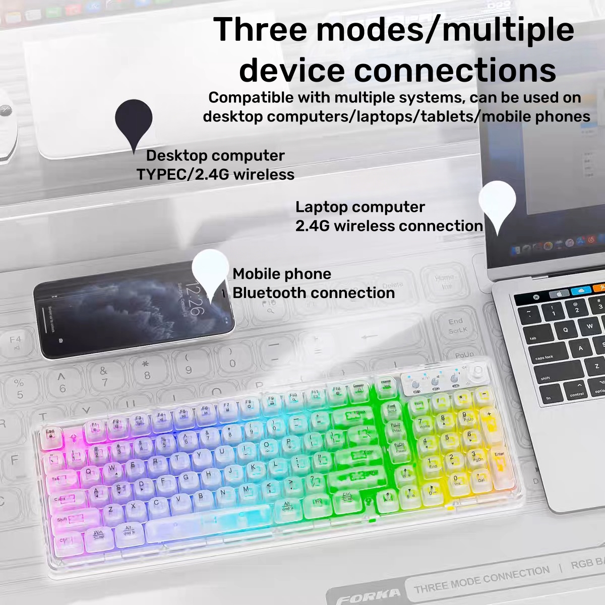 【SG in stock】Transparent keyboard, multiple backlit wired & wireless ...