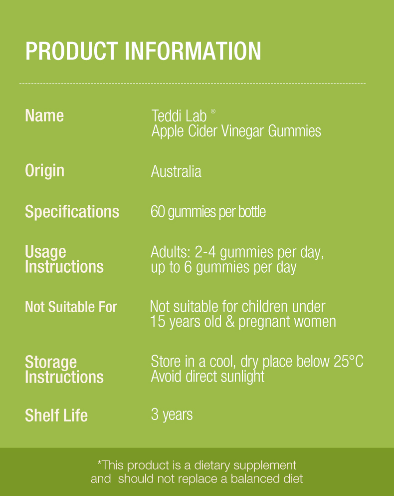【Official】Unichi Apple Cider Vinegar Teddi Lab Gummy (60 Gummies) Apple ...