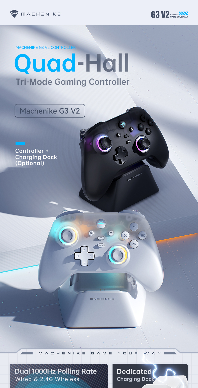 Machenike G3 V2 Tri-Mode Wireless Gaming Controller With Charging Dock ...