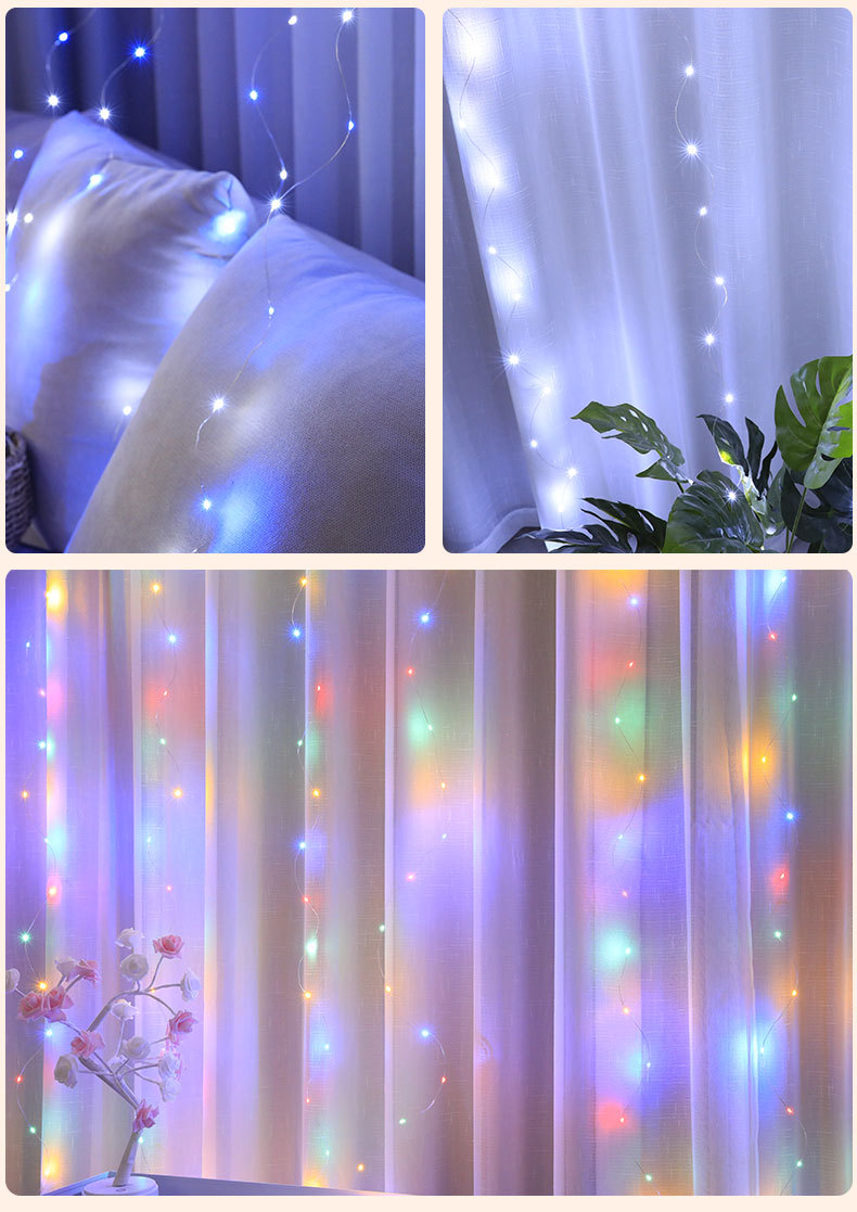 Copper Wire Curtain Light 300 Lights 3 Meters Wide LED Light Curtain ...
