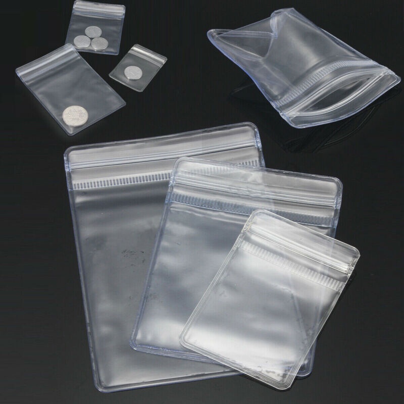 50PCS 4 Size Clear PE Protective Plastic Coin Wallets Storage Envelopes ...