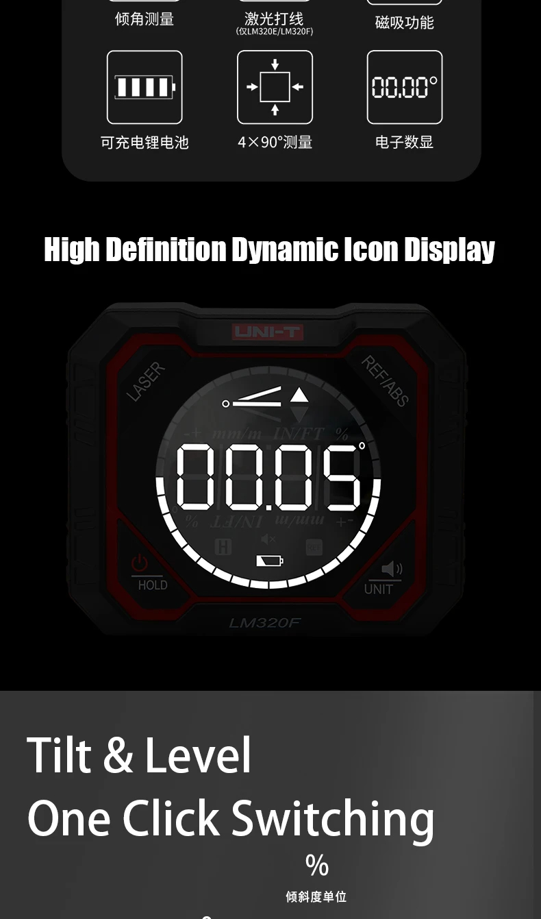 【2025 New】UNI-T LM320D LM320E Inclinometer Digital Angel Meter 4*90 ...