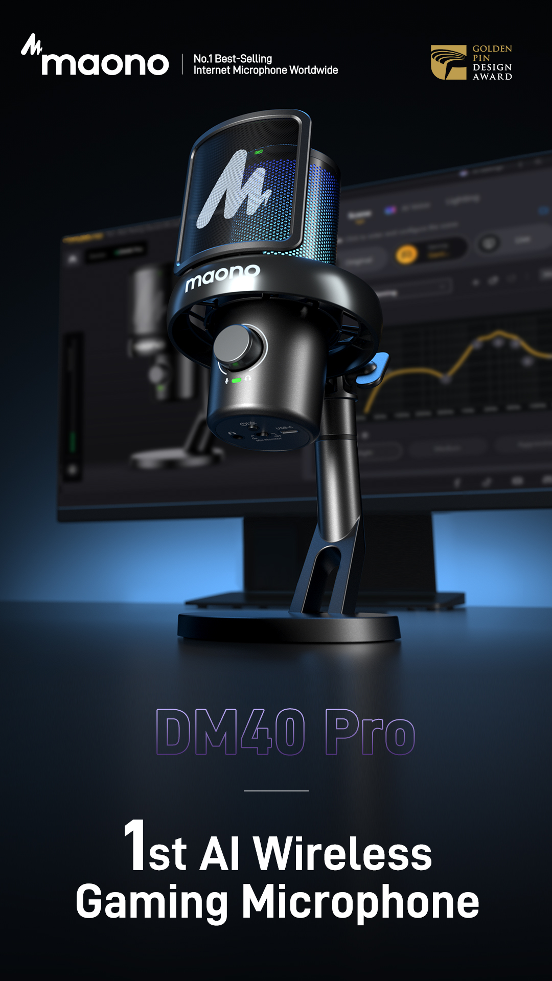 MAONO DM40 Pro Wireless Gaming Microphone Noise-Cancellation Microphone ...