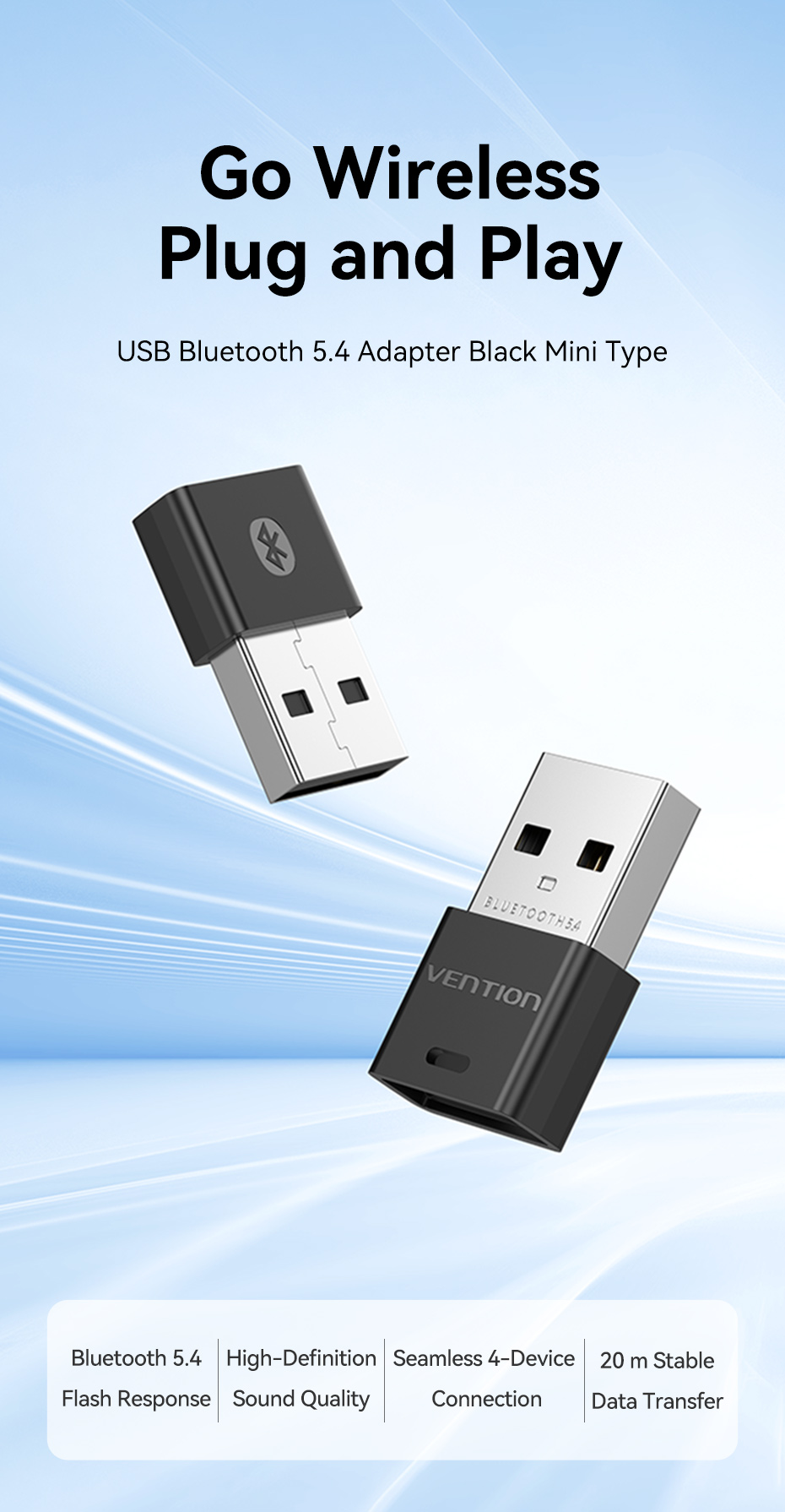 Vention USB Bluetooth 5.4 Dongle Adapter for PC Speaker Wireless Mouse ...