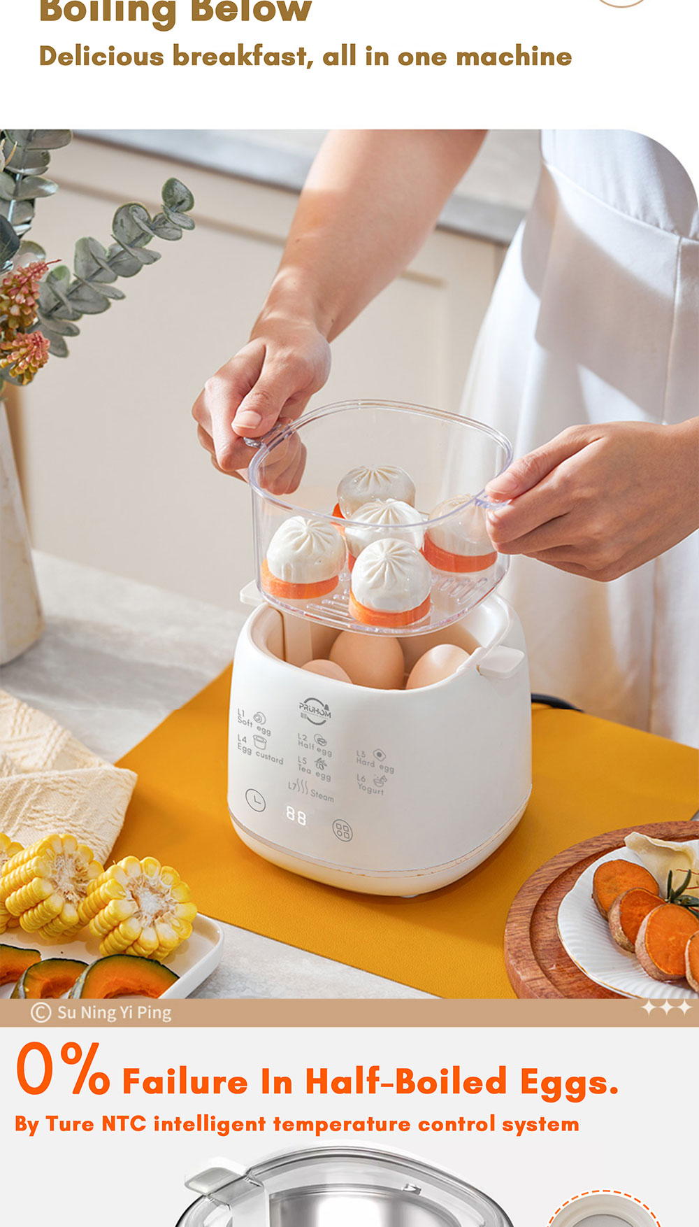 7 Mode Egg Boiler Egg Steamer Half Boiled Egg Maker Telur Separuh Masak ...