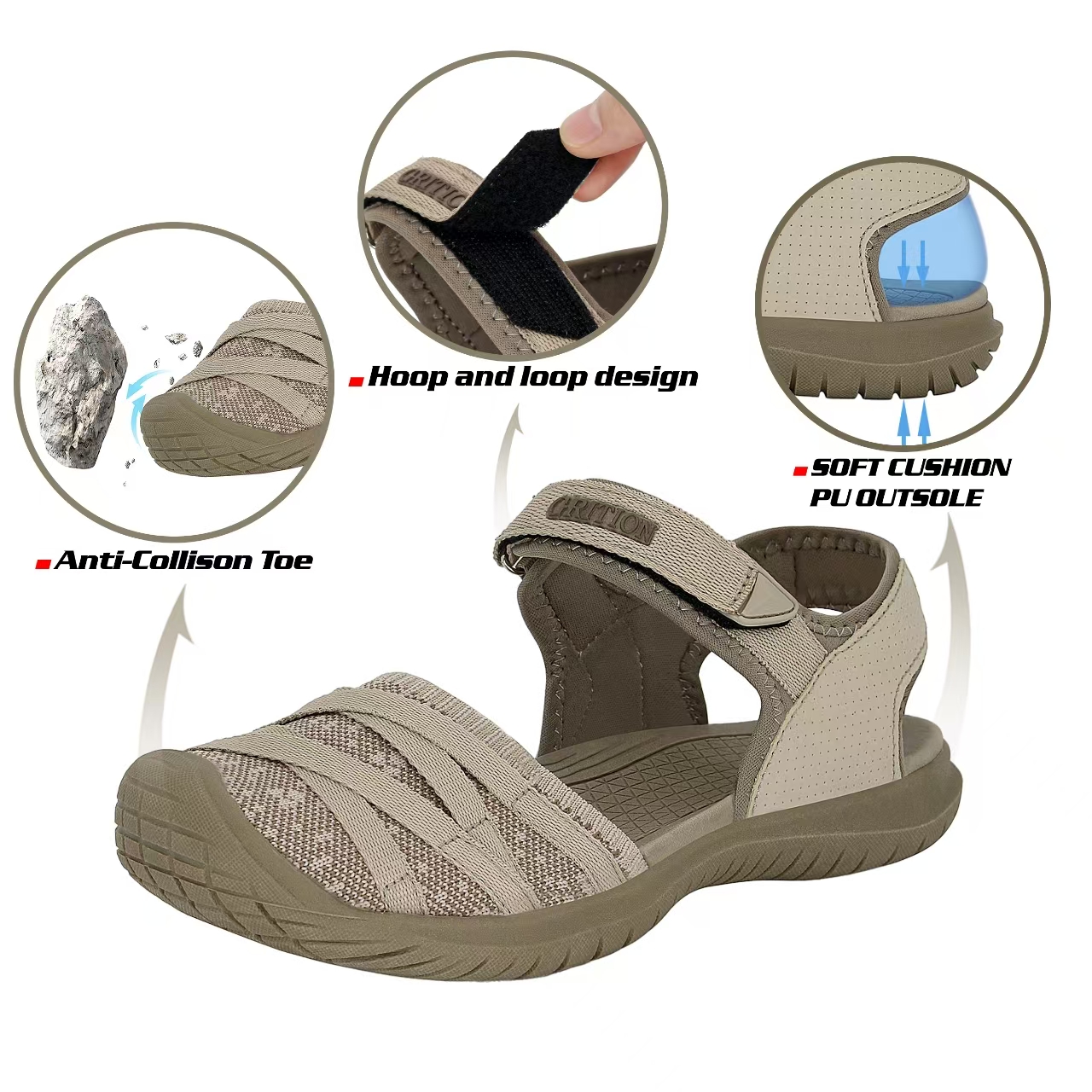 GRITION Hiking Sandals Women Closed Toe Waterproof Lightweight ...