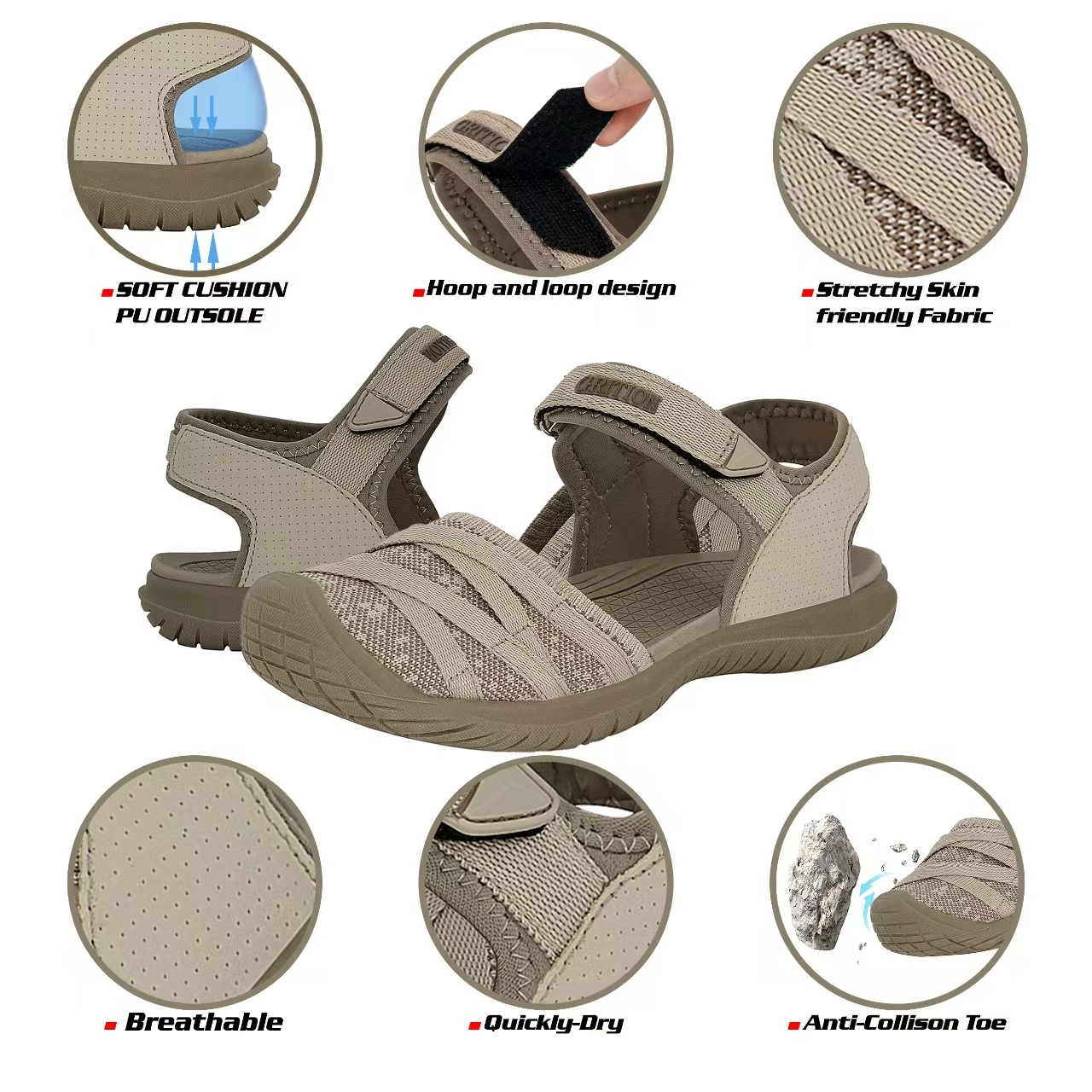 GRITION Hiking Sandals Women Closed Toe Waterproof Lightweight ...