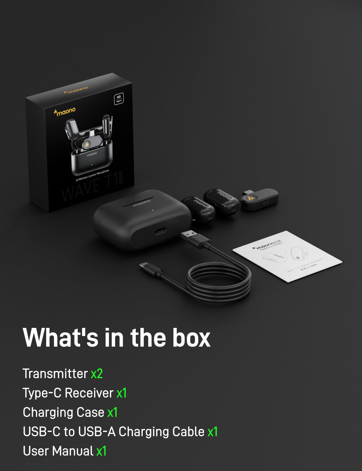 Maono T1 mini Wireless Lavalier Microphone AI Noise Cancelling ...