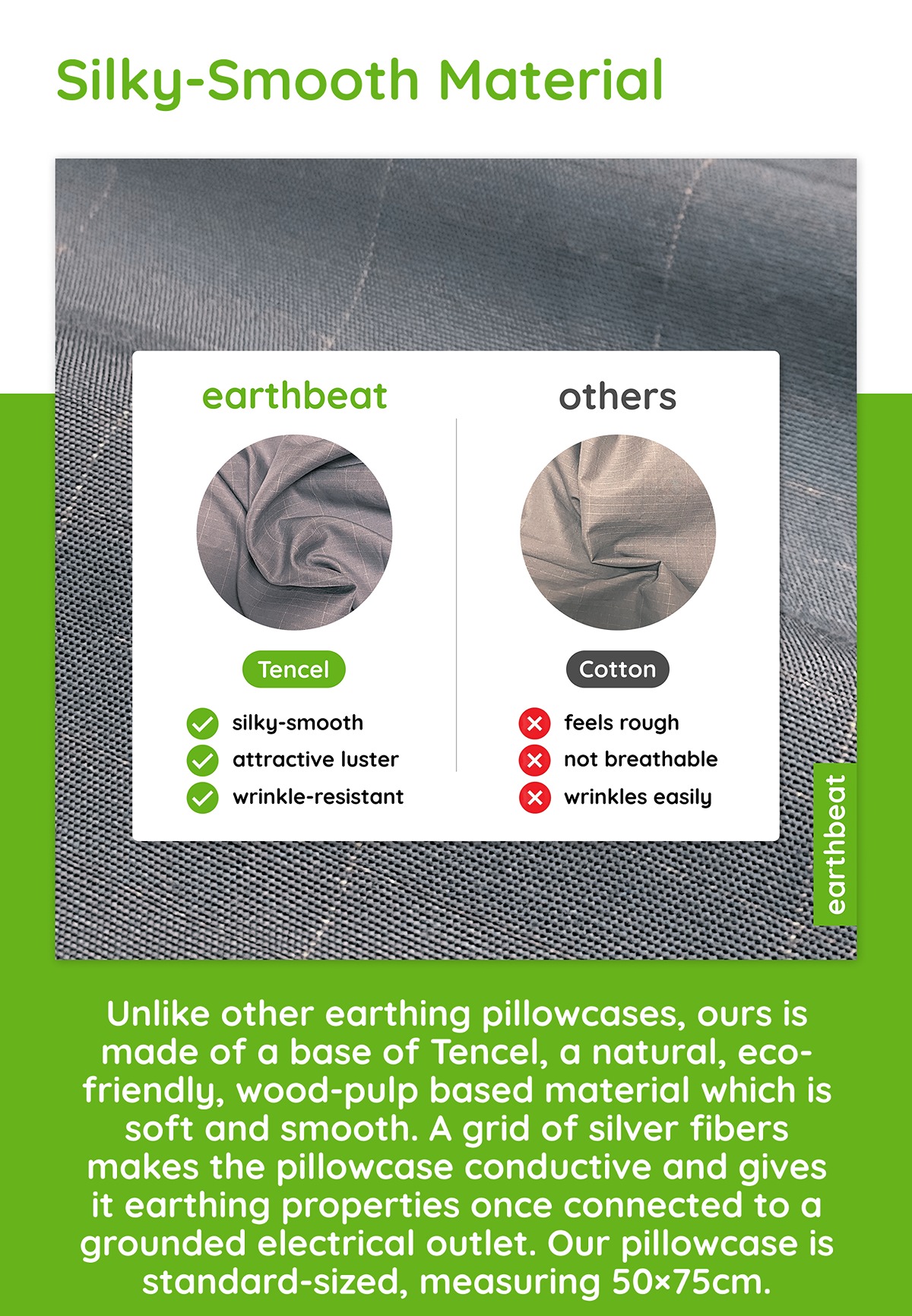 earthbeat Classic Earthing Pillowcase. Silky-Smooth Tencel with ...