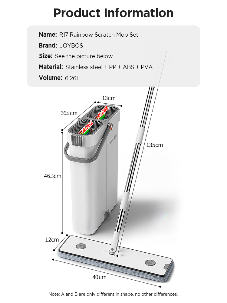 Joybos R17 Mop and Bucket Hands Free Flat Floor Mop Washable Microfiber Pads Included, Wet and ...