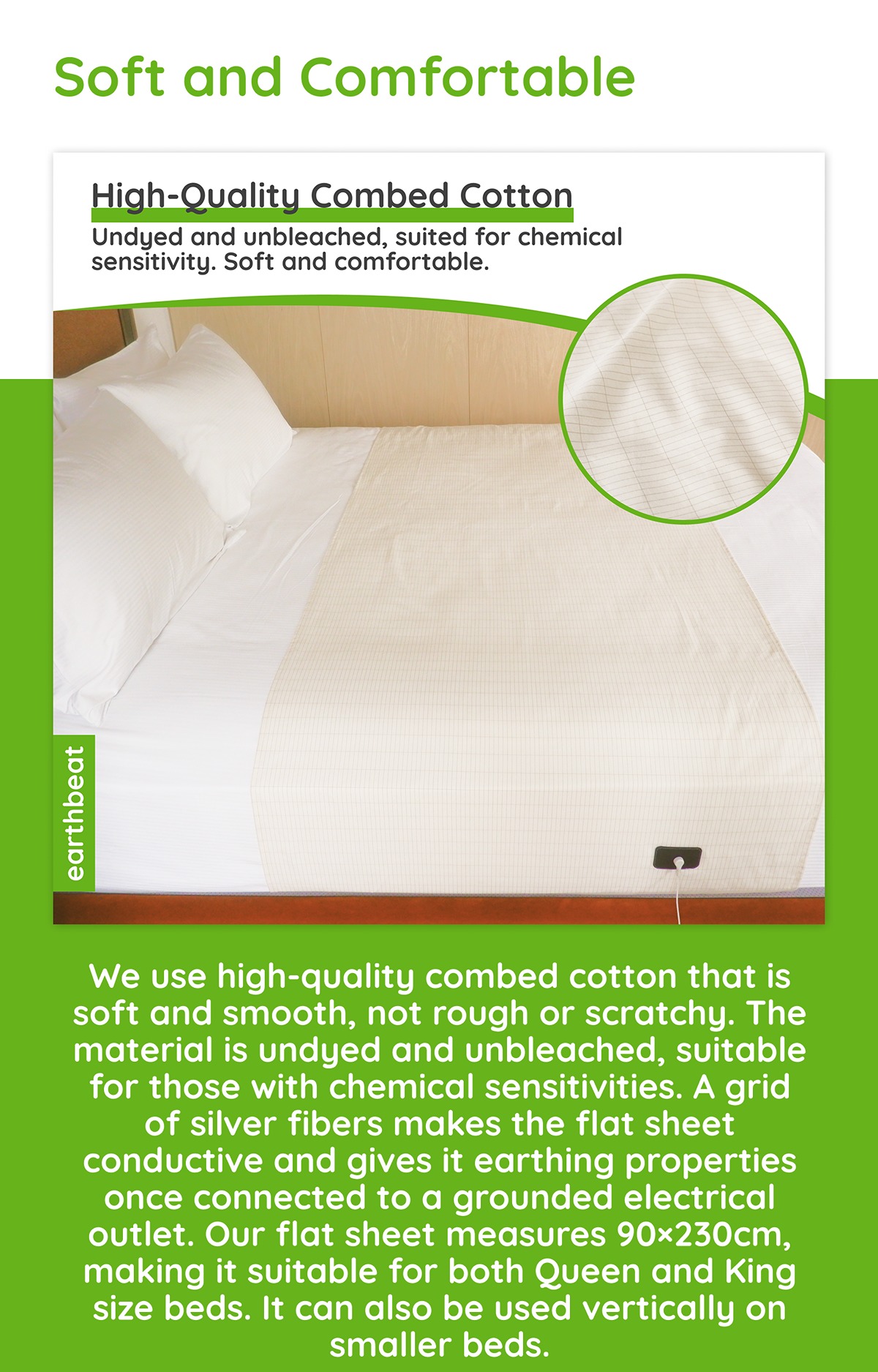earthbeat Classic Earthing Flat Sheet. 90×230cm with SG Adapter ...