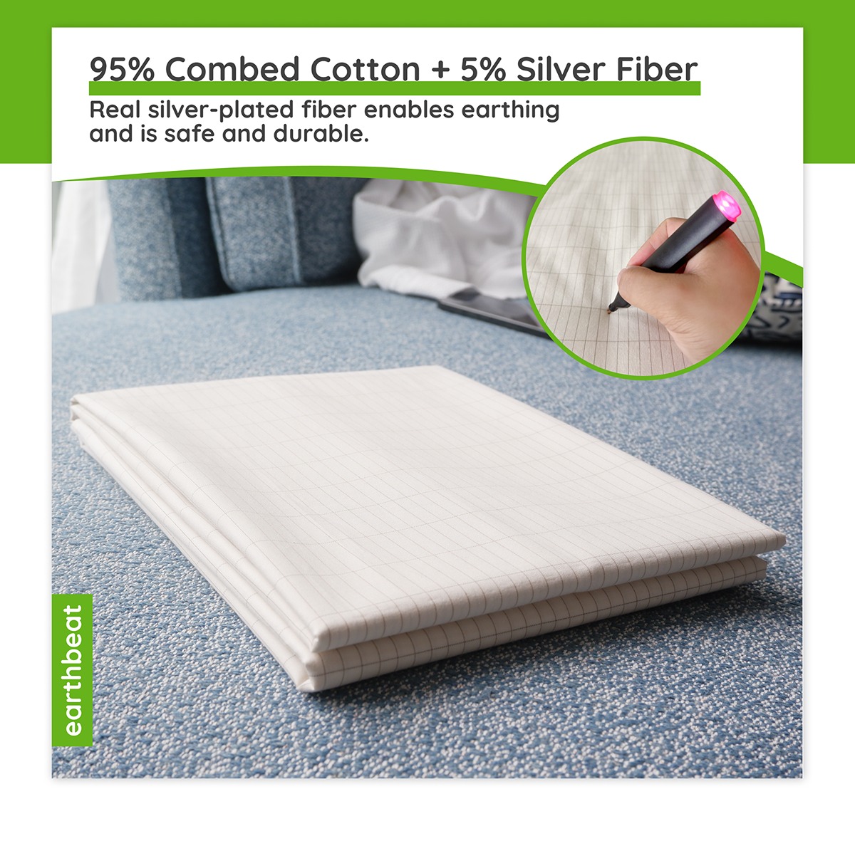 earthbeat Classic Earthing Flat Sheet. 90×230cm with SG Adapter ...