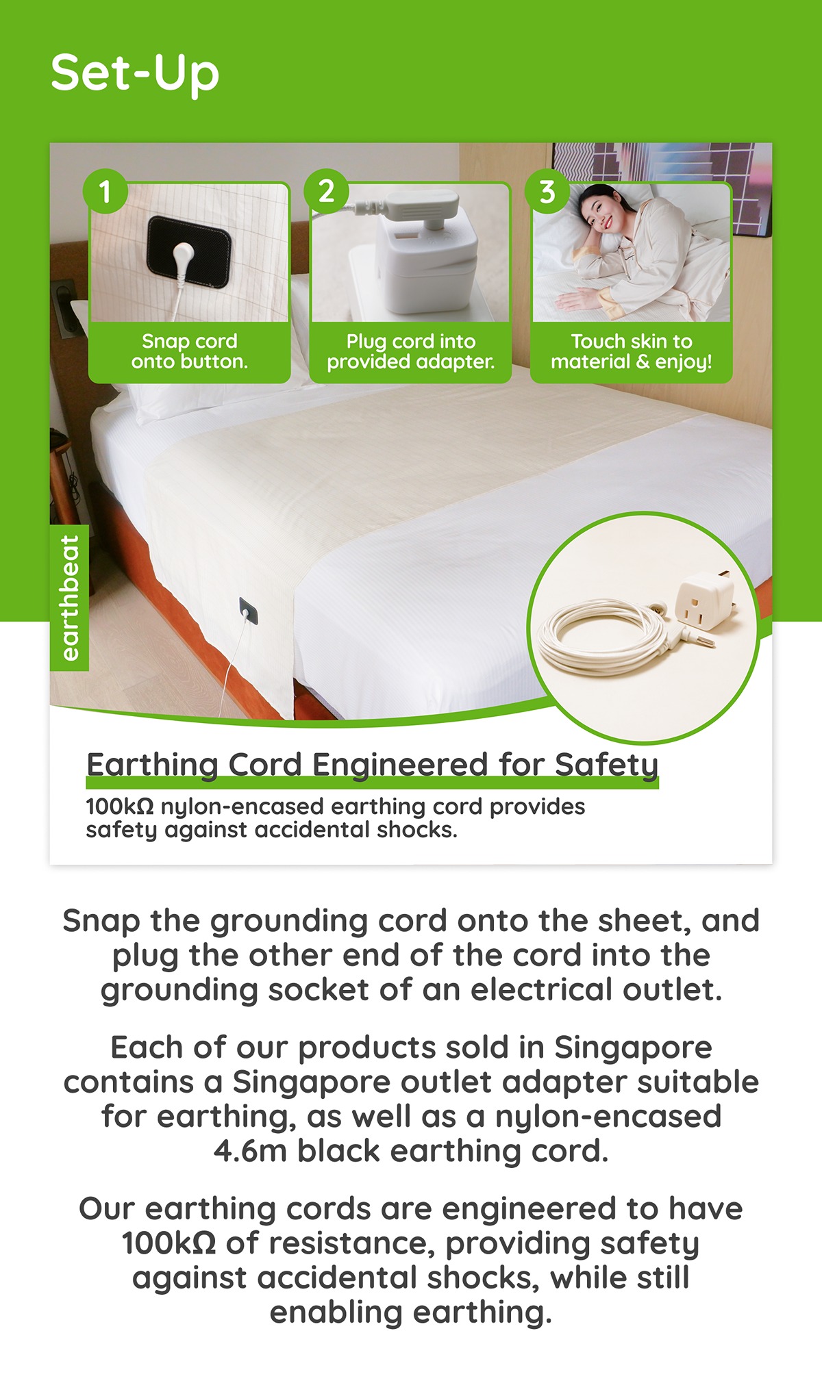 earthbeat Classic Earthing Flat Sheet. 90×230cm with SG Adapter ...