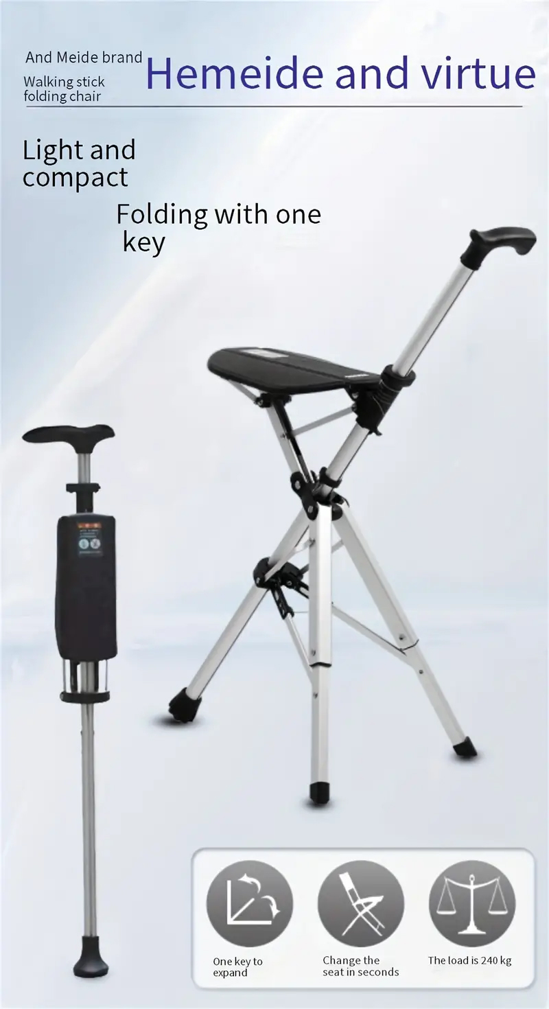 【SG Stocks】Portable Walking Stick with Foldable Chair– Lightweight ...