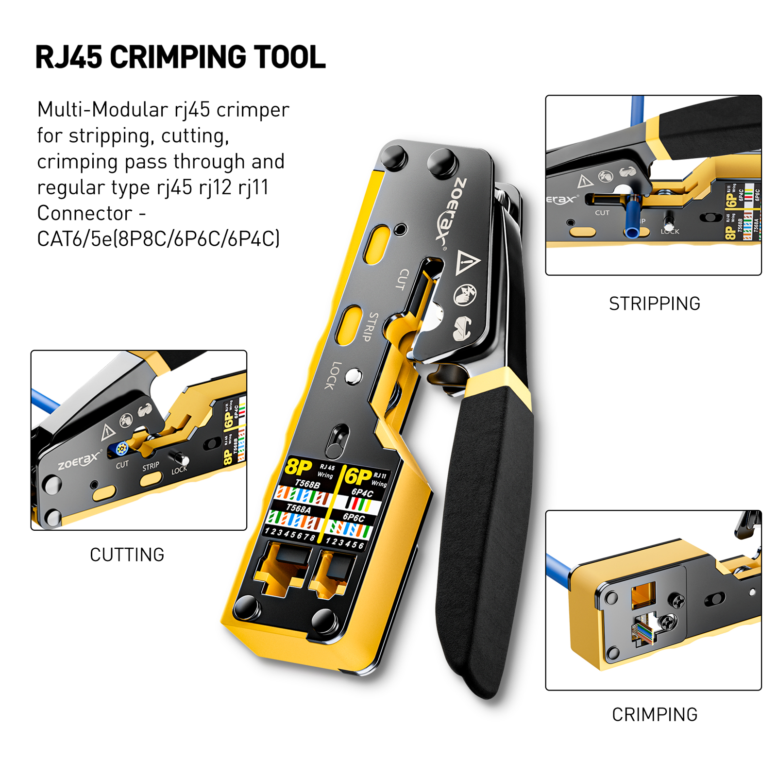 ZoeRax RJ45 CAT6 Crimp Tool kit Network Tool Kit Pass Through Crimper ...