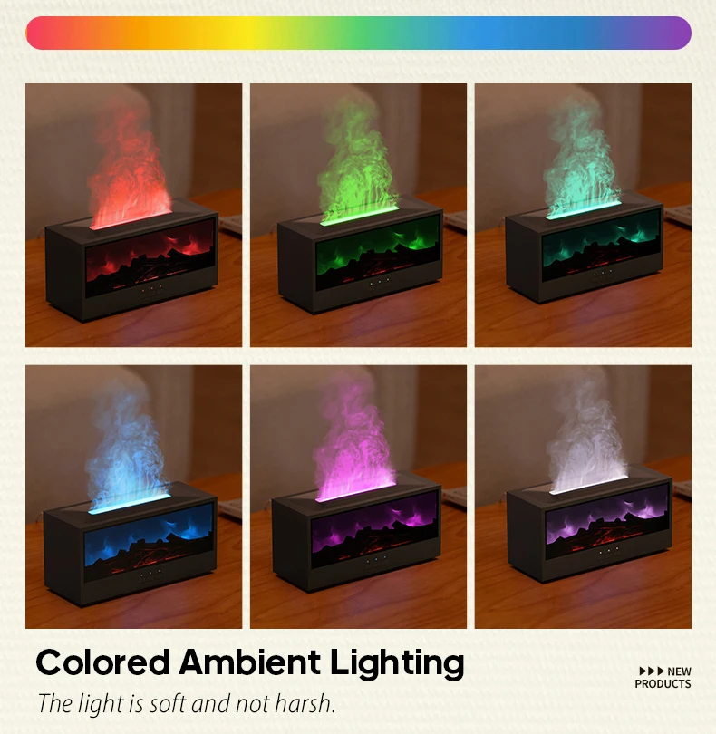 7 Color Flame Fireplace Humidifier with Remote Control for Home Silent ...