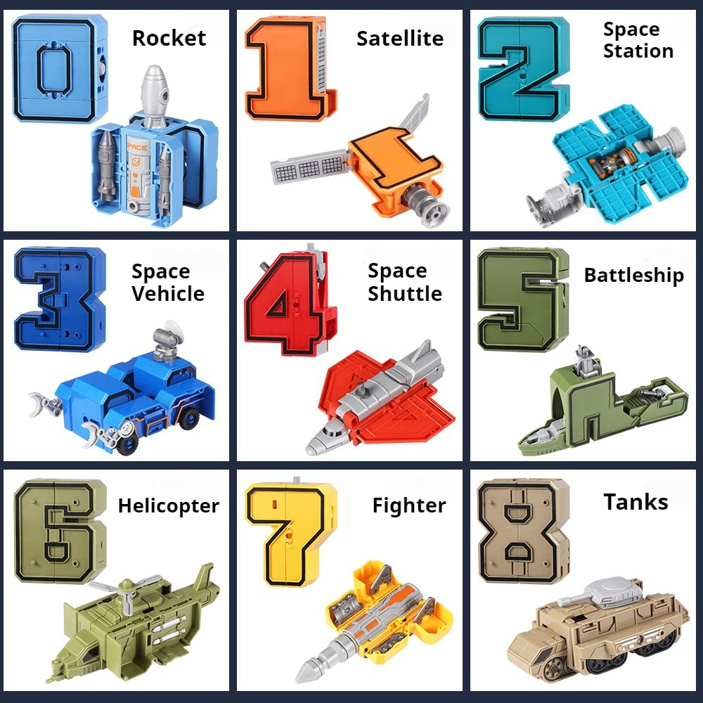 10 Pcs Full Set Transformers Number Robot Toy Set DIY Assemble Number ...
