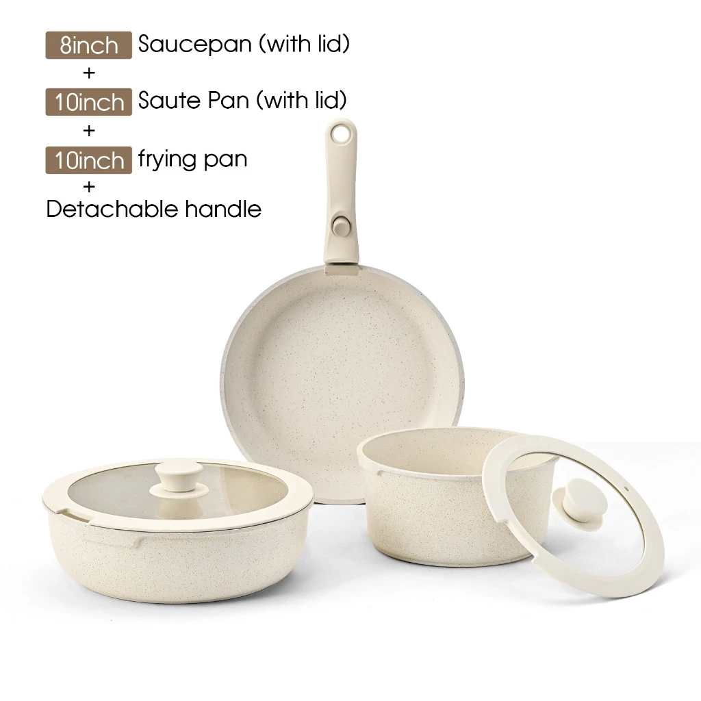 【Ready Stock】6PCS Cookware Set with Detachable Handle Pot Kitchen Non ...