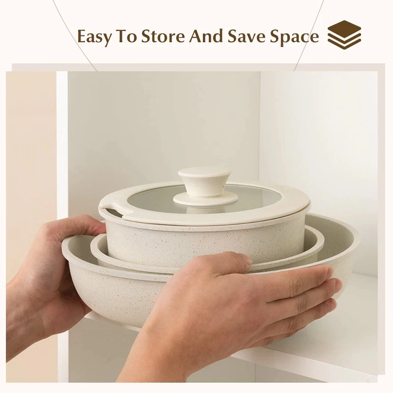 【Ready Stock】6PCS Cookware Set with Detachable Handle Pot Kitchen Non ...