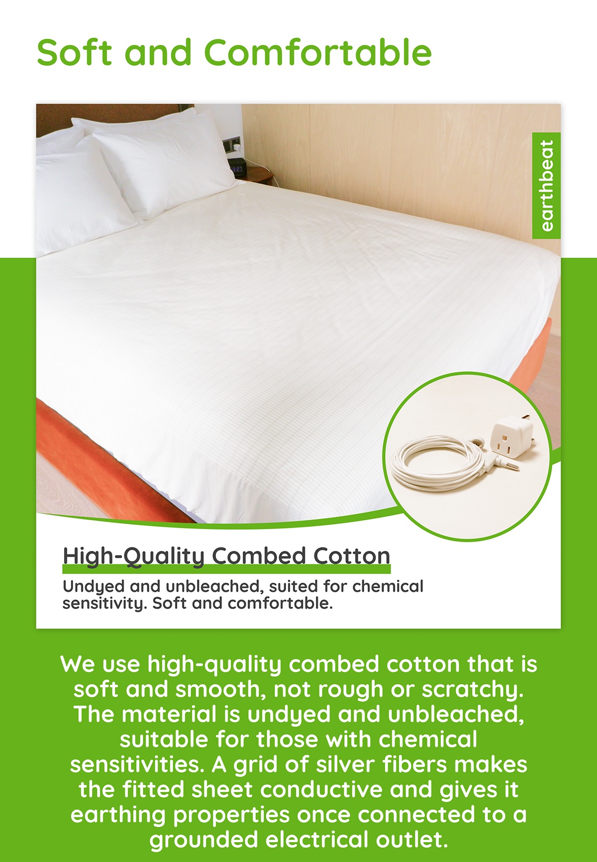 earthbeat Classic Earthing Fitted Sheet. SG Adapter Included. Grounding ...