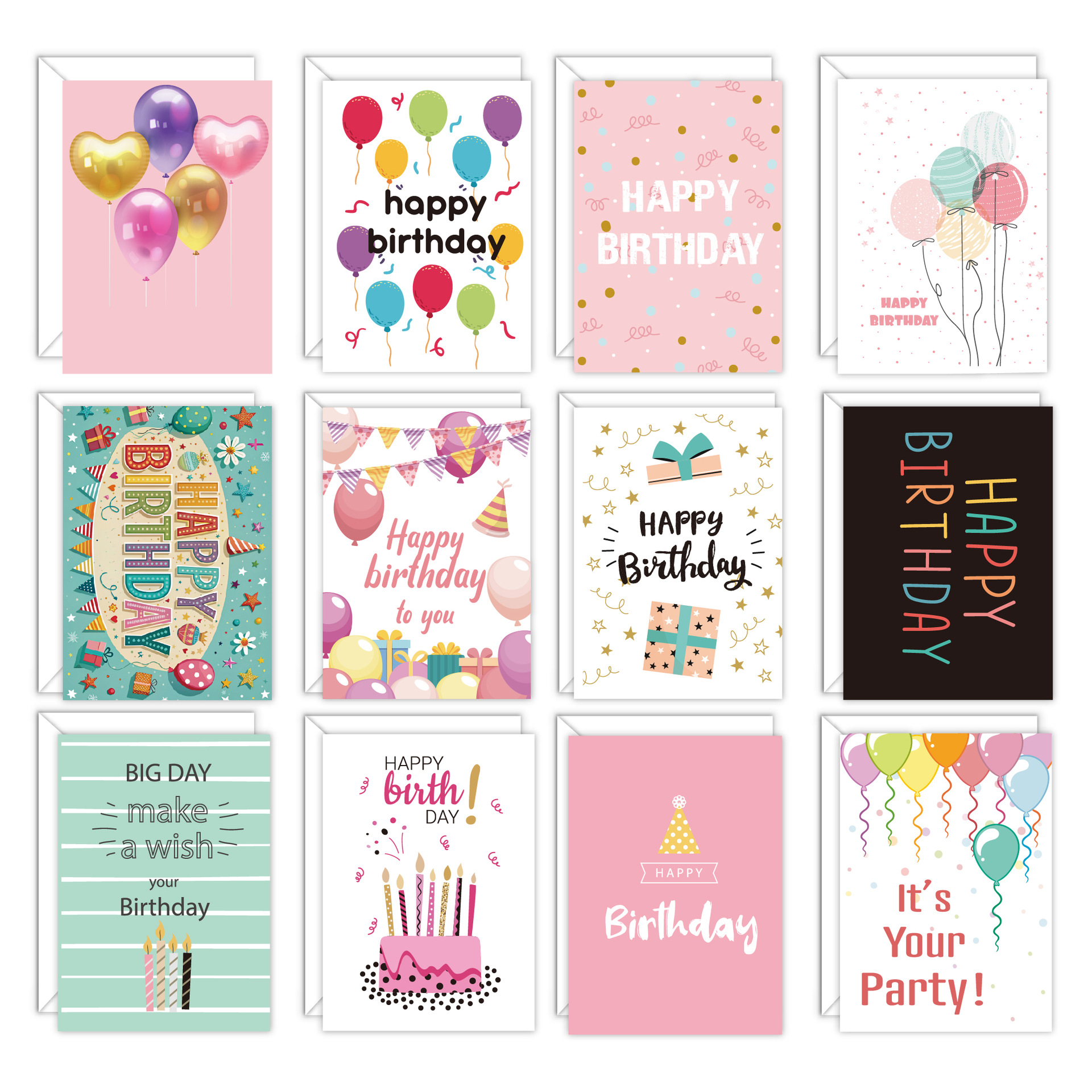 Birthday Cards with Envelopes, 12 Pack, Birthday Cards Pack, Bulk ...