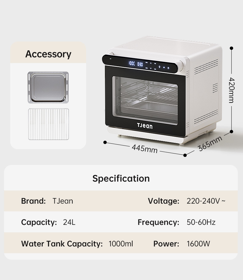 TJean Steam Oven Multifunctional Steam Air fryer Oven TJ-BZQKX24L1（24L ...
