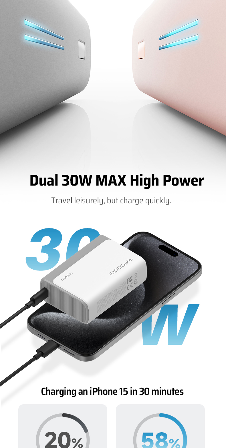 【3C Certification】CUKTECH Mini Power Bank 10000mAh 30W Max Fastcharging ...