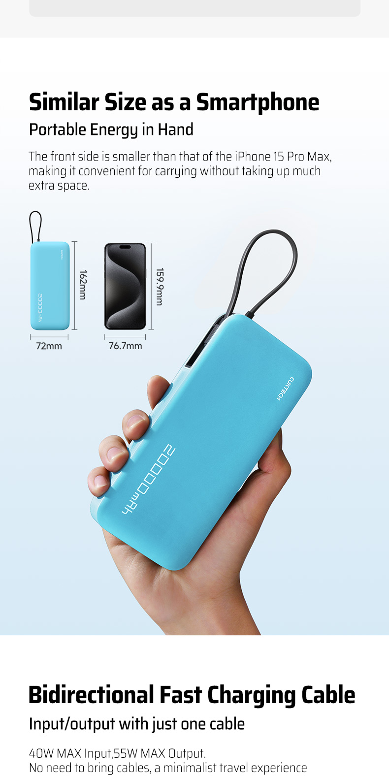 CUKTECH CP25 20000mAh 55W Power Bank with cable – PD3.0 Fast Charging Portable & strong ...