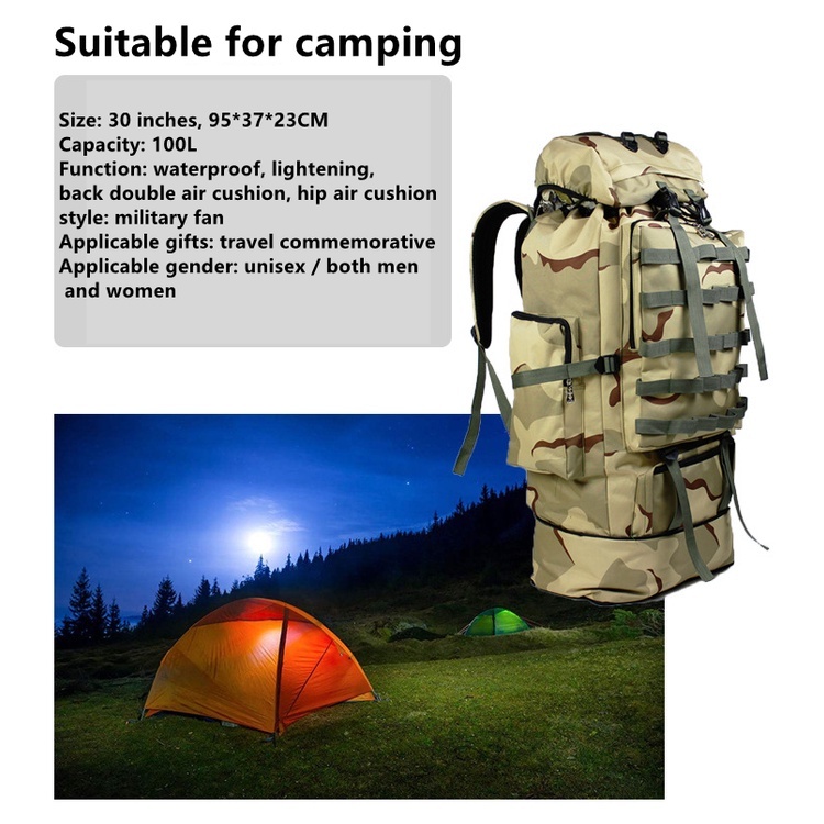 100L Hiking Bag Men's Backpack Waterproof Bagpack Camping Hiking ...