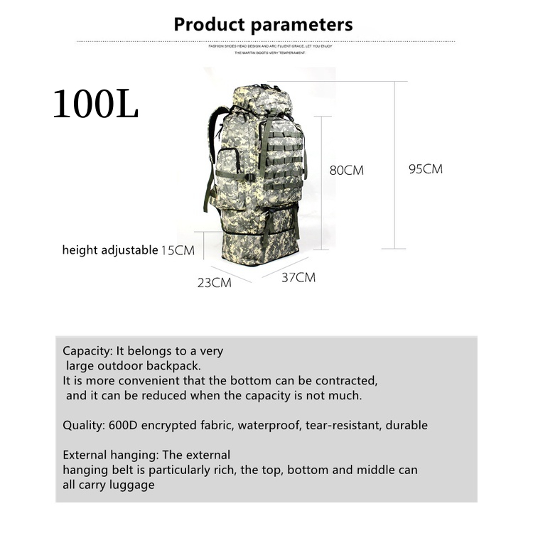 100L Hiking Bag Men's Backpack Waterproof Bagpack Camping Hiking ...