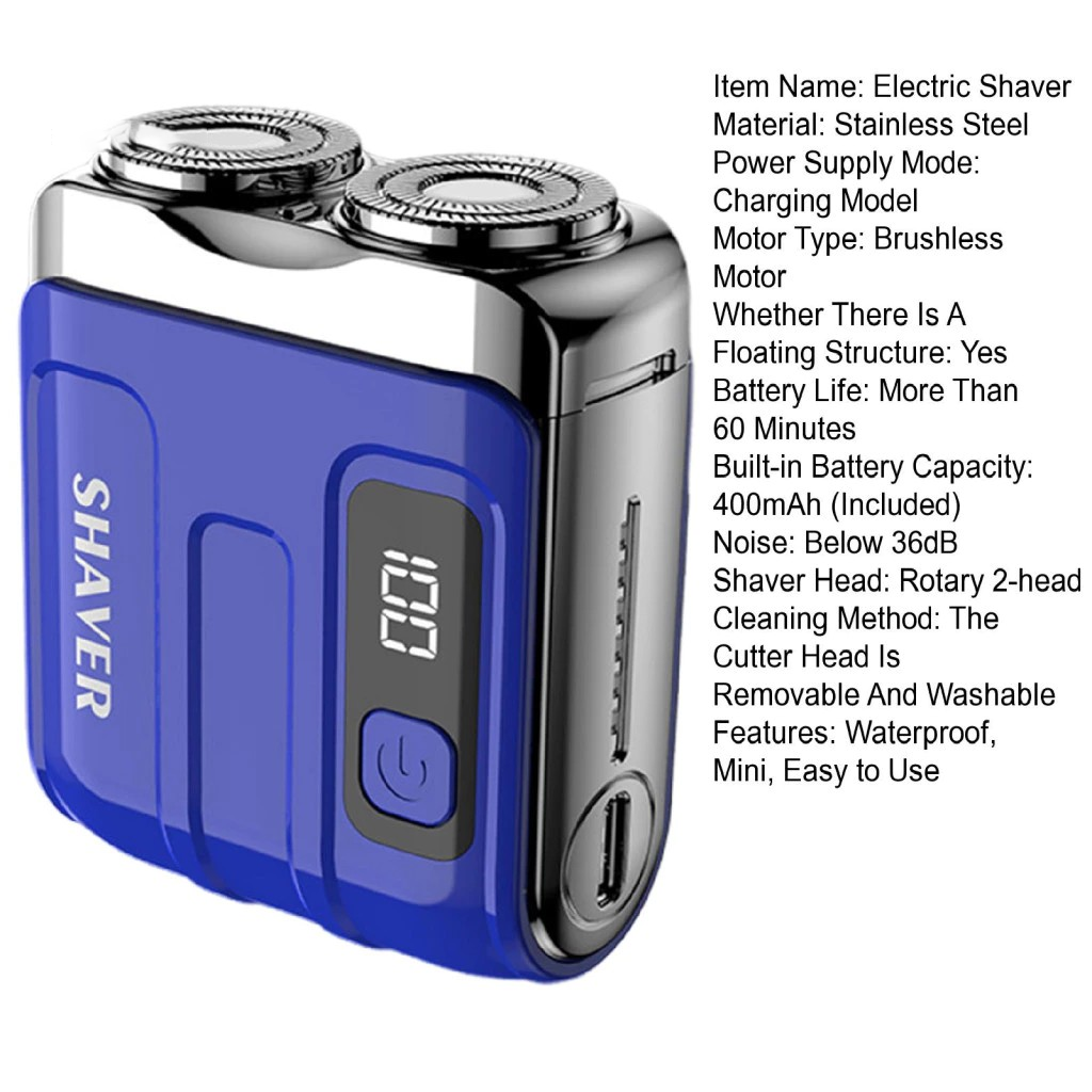 Men Electric Shaver 2 Heads IPX7 Waterproof LCD Displa Rotary Dual-Ring ...