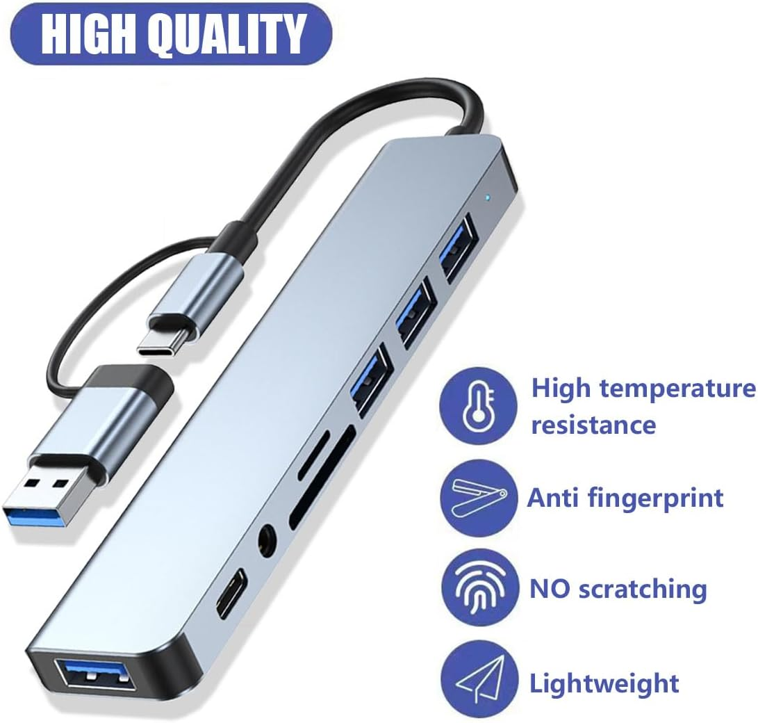 Type C USB Expander 8-Port Hub with 3.5mm Audio and PD Output, TF SD ...