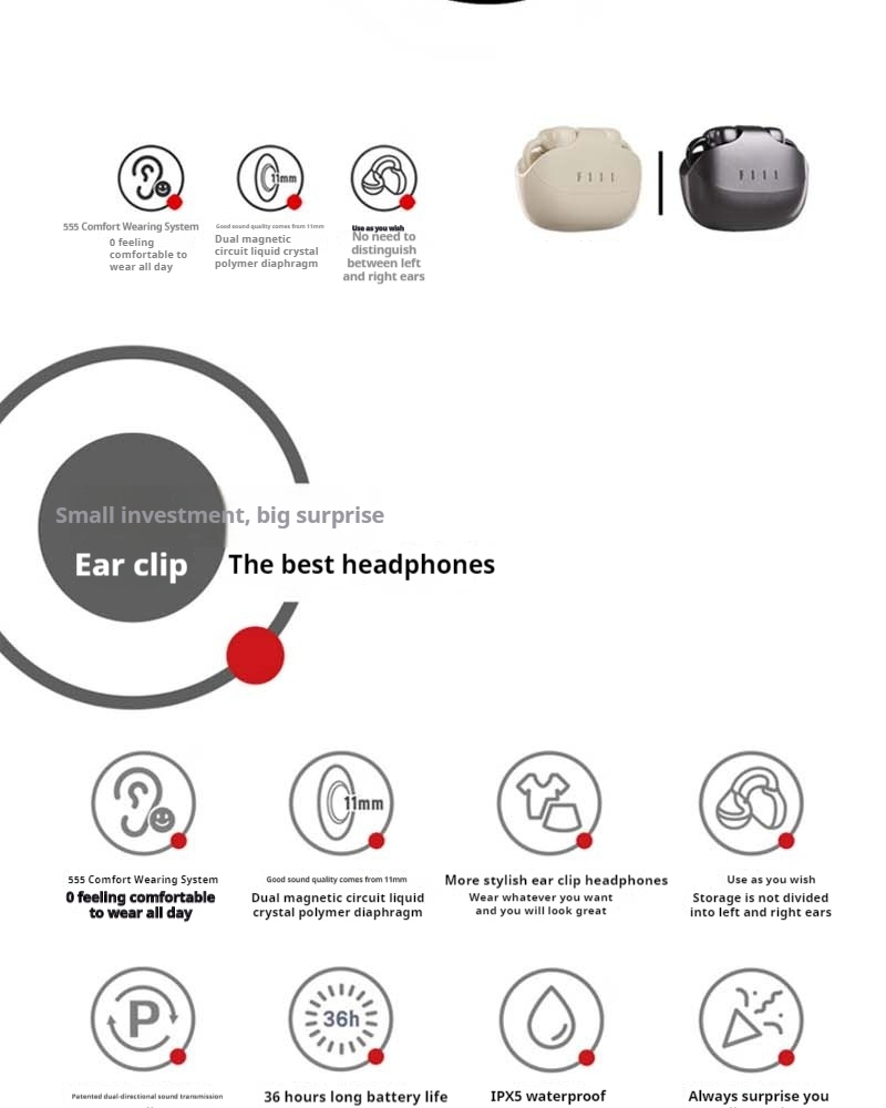 FIIL Atom Ear Clip Bluetooth headphones High sound bone conduction ...