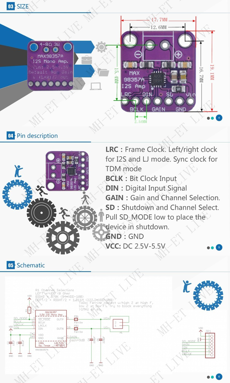 Max98357 I2S 3W Class D Amplifier Breakout Interface Dac Decoder Module ...